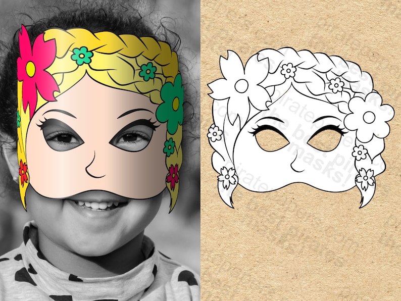 Rapunzel Masks Printable Color Coloring Paper DIY for Kids - Etsy