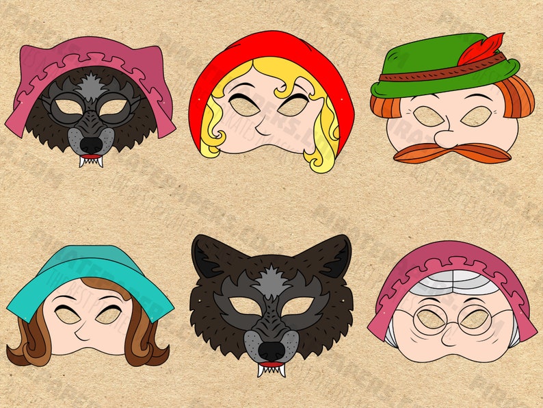 Little Red Riding Hood Masks Printable, Mother, Grandma, Big Bad Wolf ...