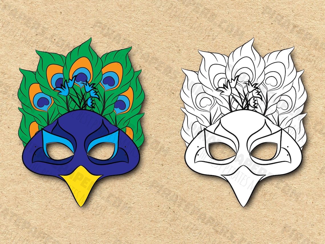 Peacock Masks Printable Color Coloring Paper DIY for Kids - Etsy