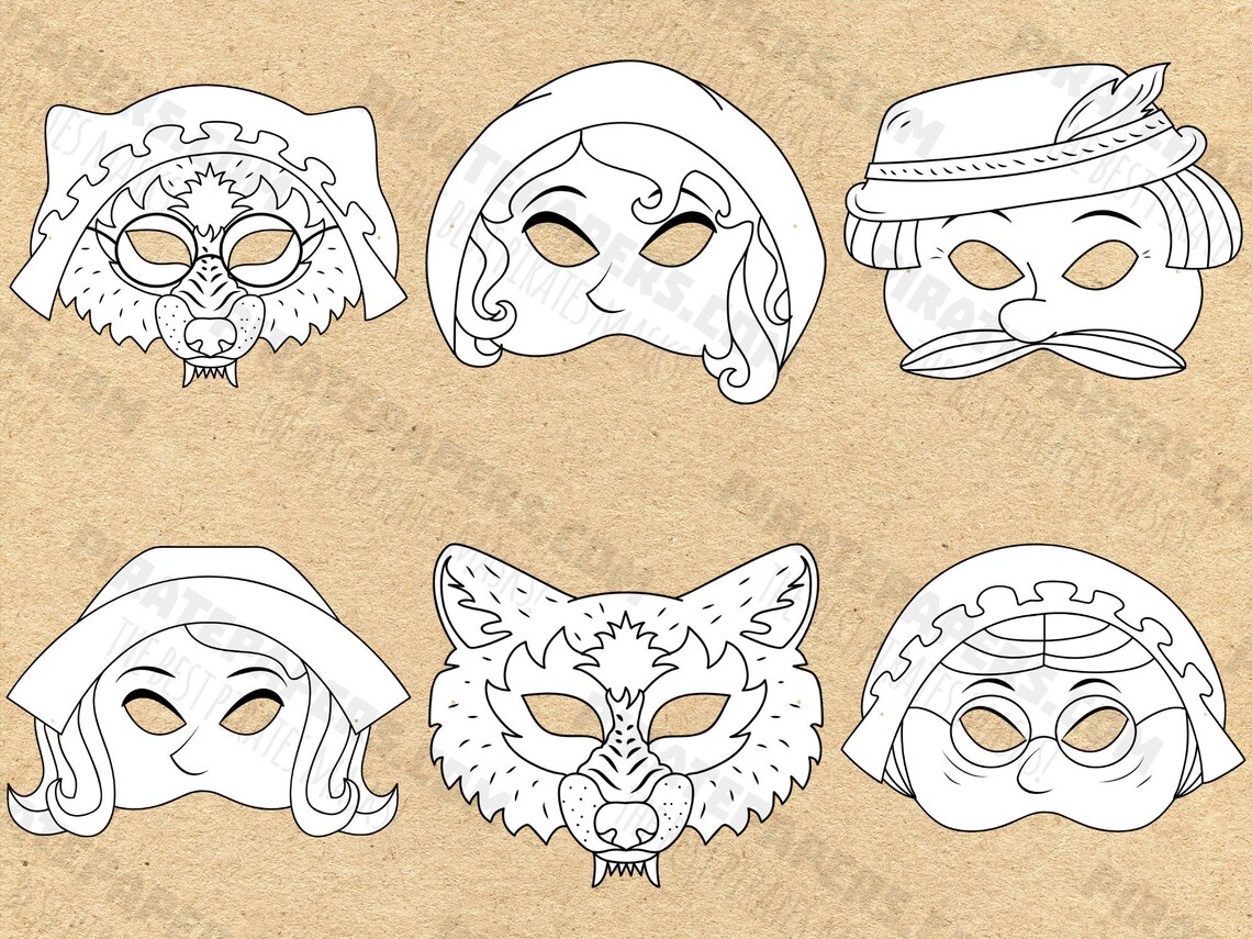 Little Red Riding Hood Masks Printable Coloring, Mother, Grandma, Big ...