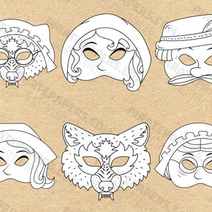 Little Red Riding Hood Masks Printable Coloring, Mother, Grandma, Big ...