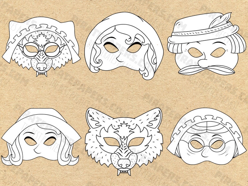 Little Red Riding Hood Masks Printable Coloring, Mother, Grandma, Big ...