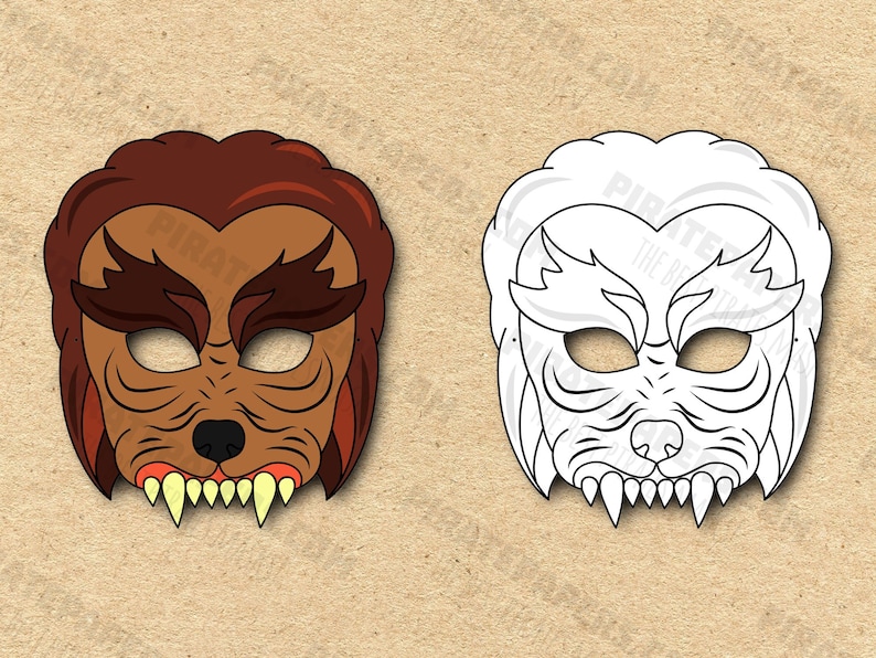 Werewolf Masks Printable Color + Coloring, Paper DIY for Kids and ...