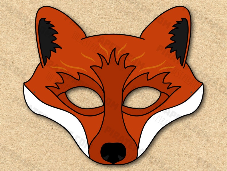 Red Fox Mask Printable, Paper DIY for Kids and Adults. PDF Template ...