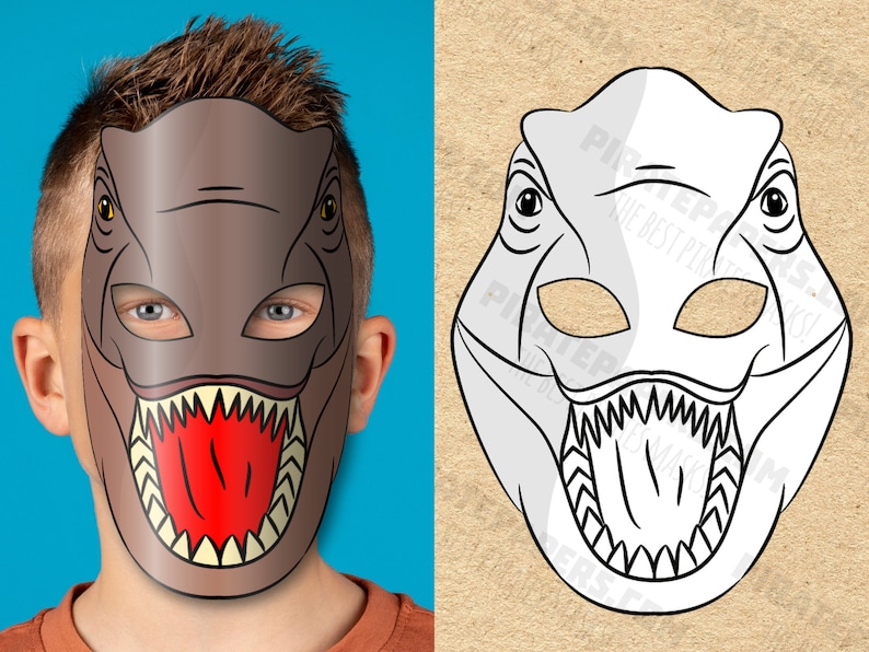 Dinosaur T-rex Masks Printable Color Coloring Tyrannosaurus - Etsy