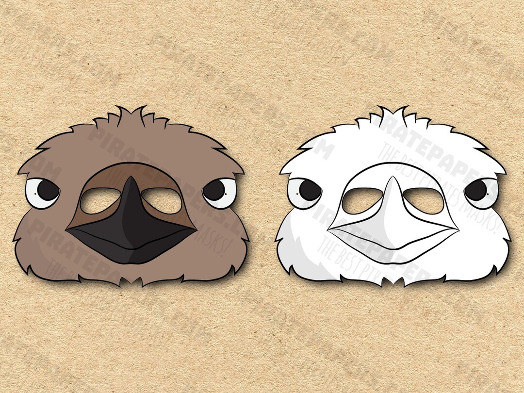Emu Masks Printable Color + Coloring, Paper DIY for Kids and Adults ...