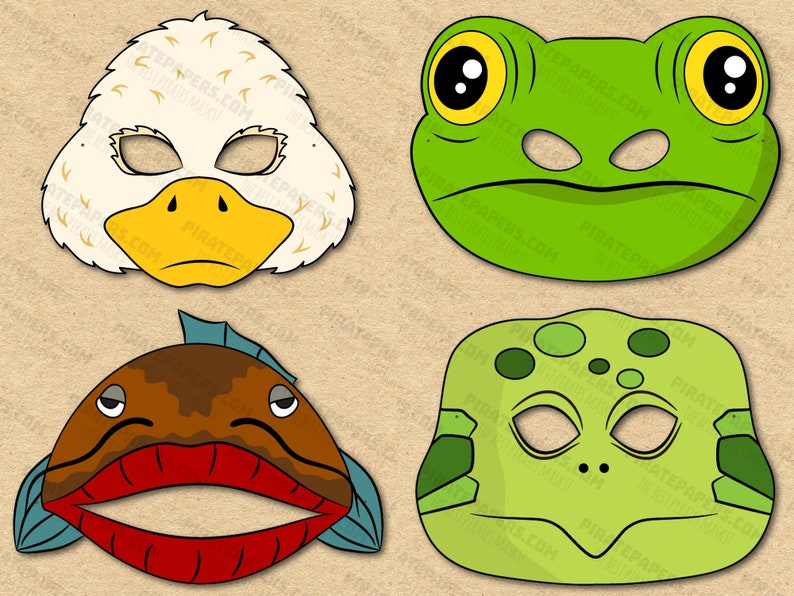 Pond Animals Masks Printable, Catfish, Frog, Turtle, Duck. Paper DIY ...