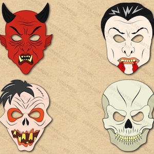 Scary 2 Masks Printable, Evil, Demon, Dracula, Skull. Paper DIY Kids ...