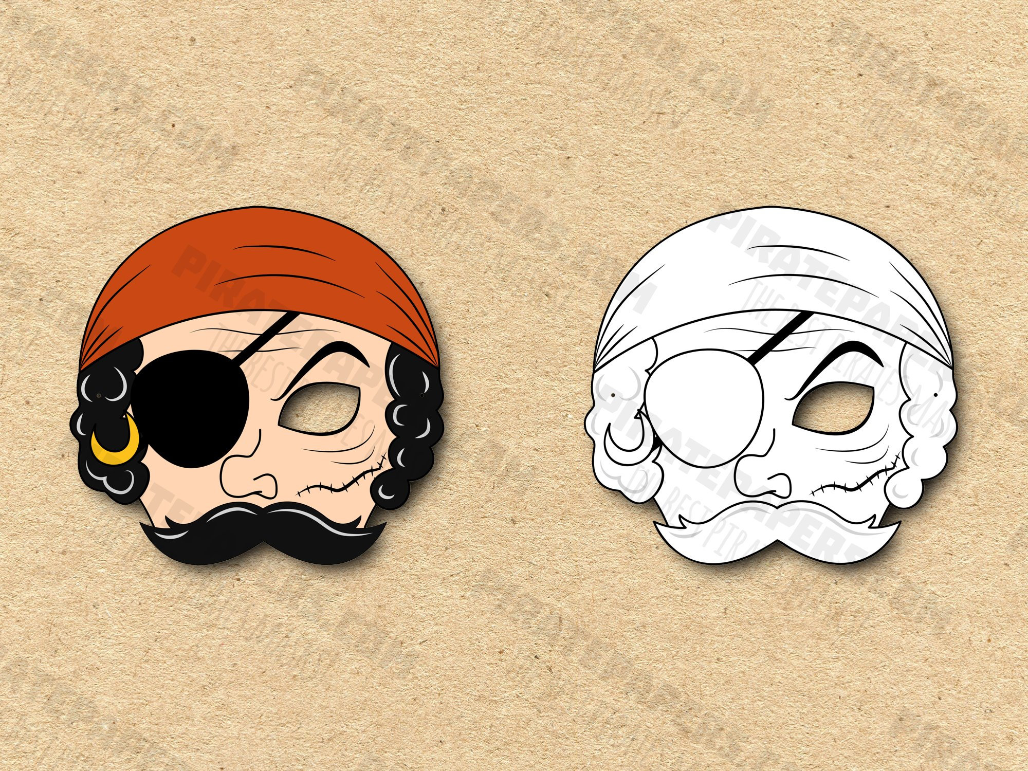 One-eyed Pirate Masks Printable Color Coloring, Paper DIY for Kids and ...
