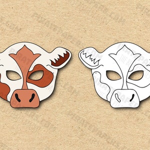 Cow Masks Printable Color + Coloring, Paper DIY for Kids and Adults ...