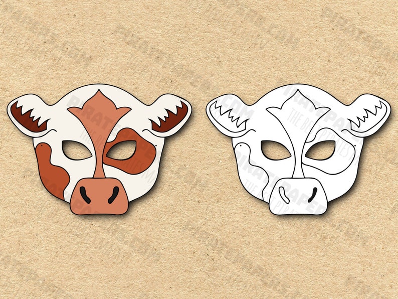Cow Masks Printable Color Coloring, Paper DIY for Kids and Adults. PDF ...