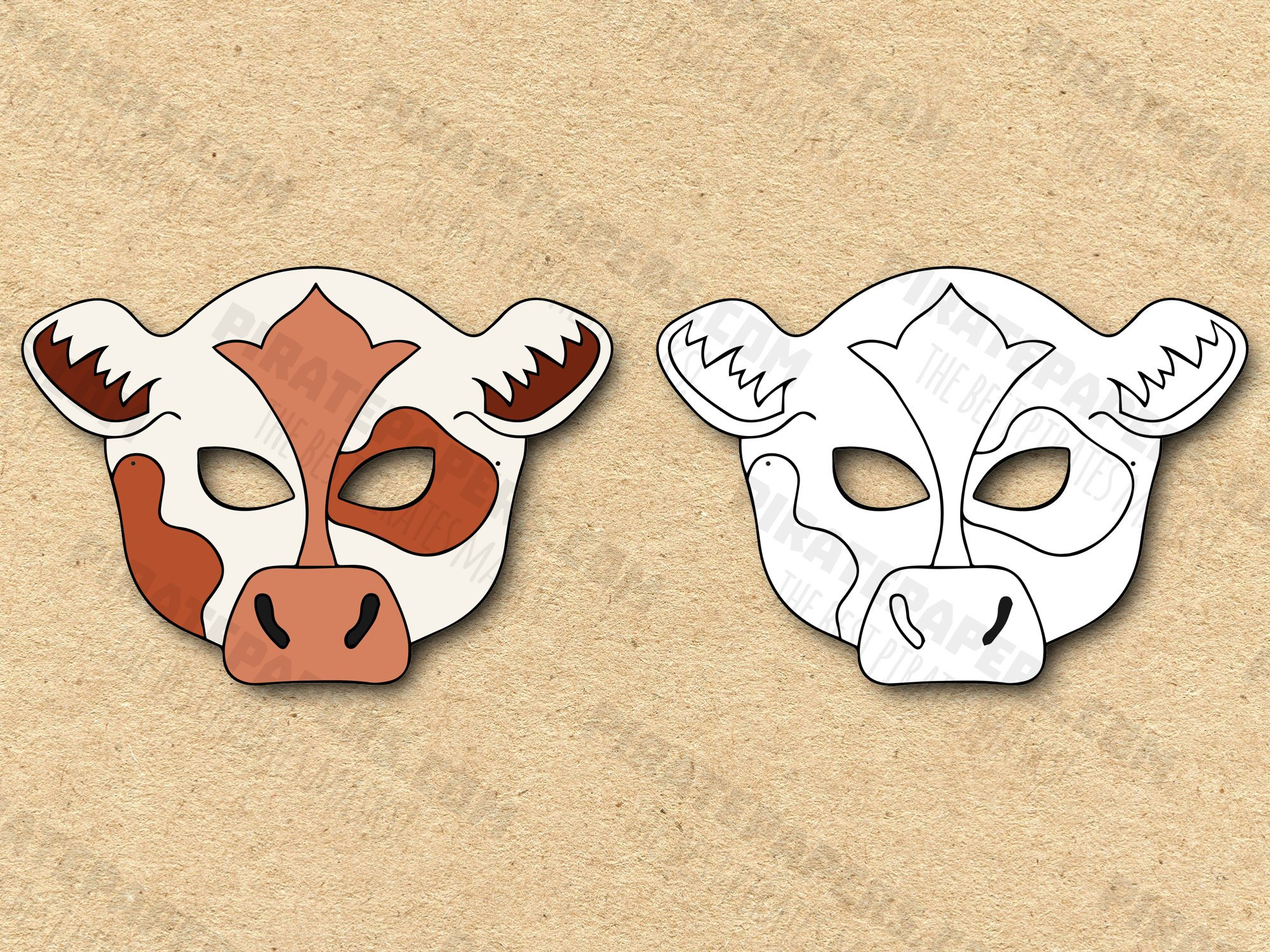 Cow Masks Printable Color Coloring, Paper DIY for Kids and Adults. PDF ...