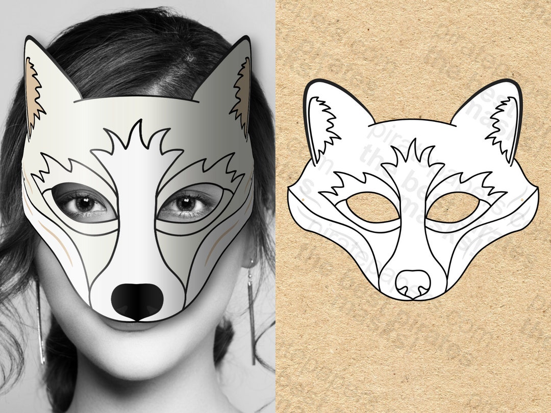 White Fox Masks Printable Color Coloring Paper DIY for Kids - Etsy
