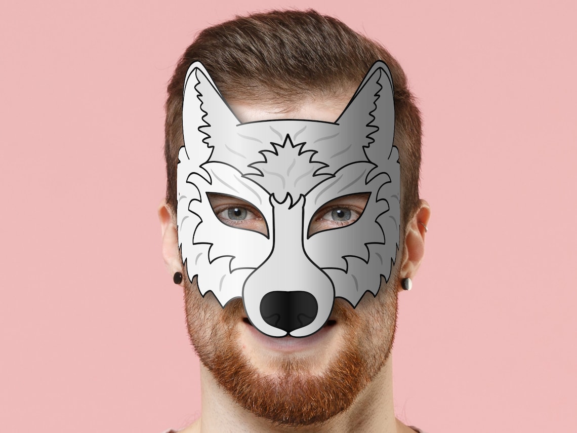 White Wolf Mask Printable, Paper DIY for Kids and Adults. PDF Template ...