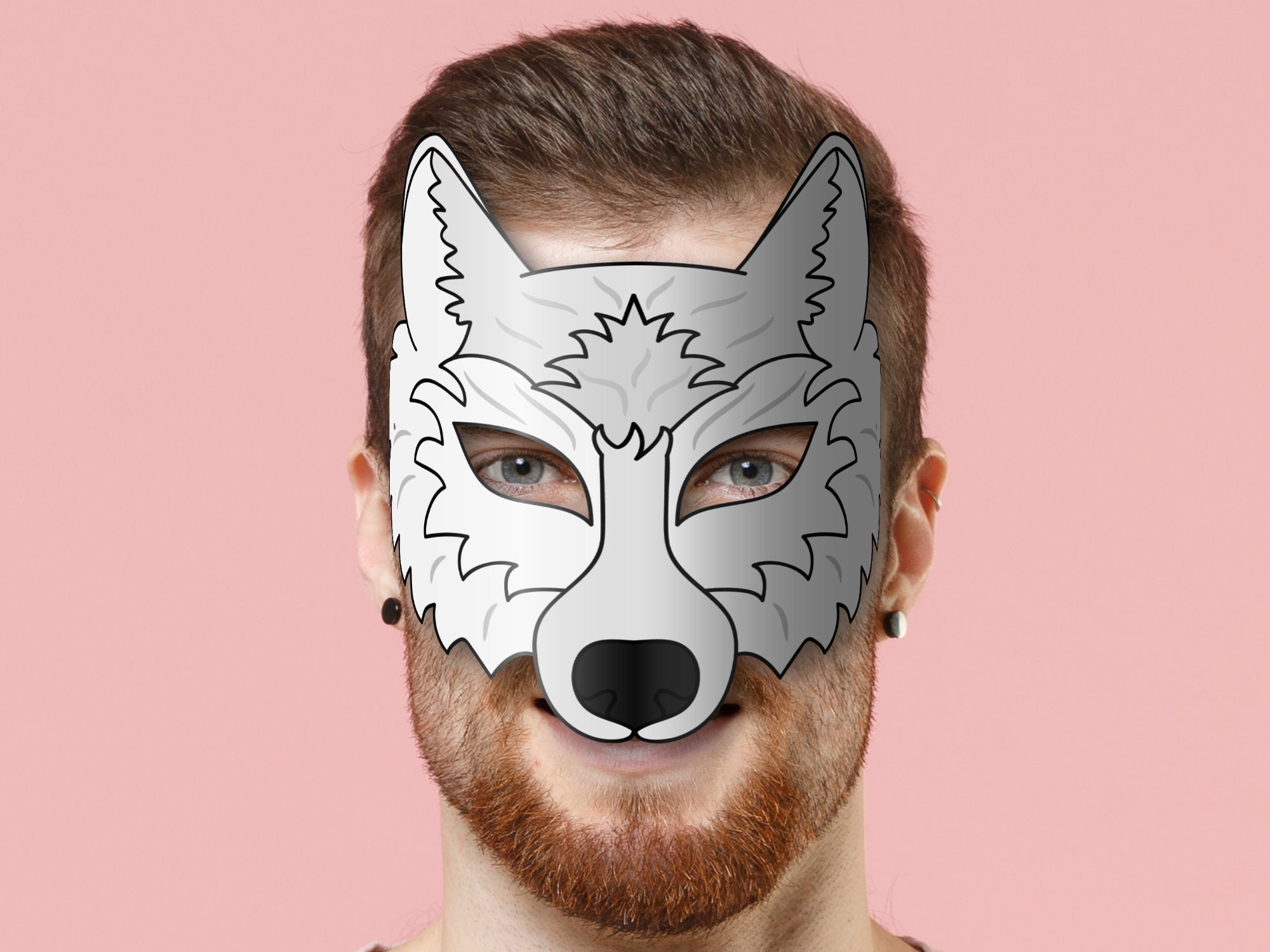 White Wolf Mask Printable, Paper DIY for Kids and Adults. PDF Template ...