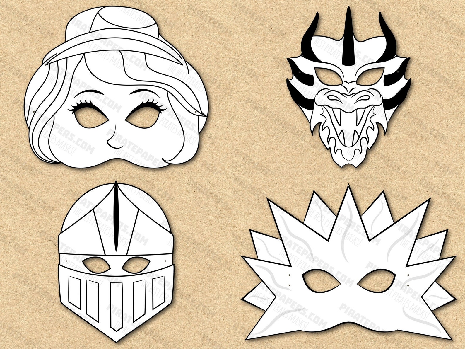 Fairy Tale 3 Masks Printable Coloring Sun Cinderella Evil - Etsy
