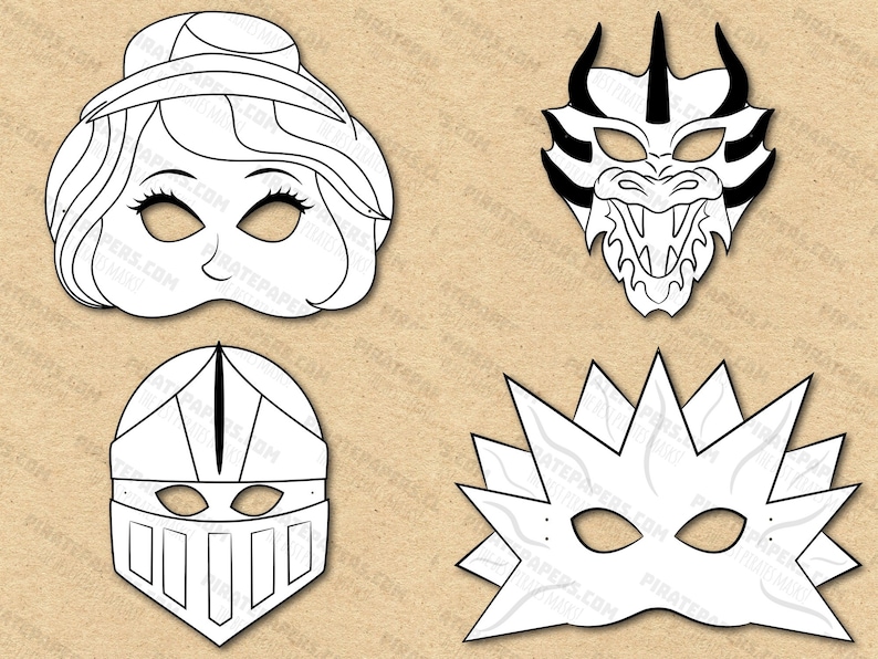 Fairy Tale 3 Masks Printable Coloring Sun Cinderella Evil - Etsy