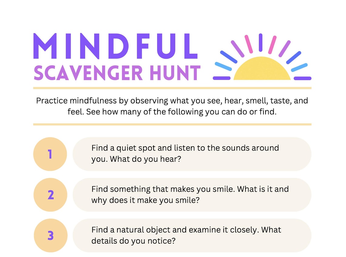 Mindfulness Scavenger Hunt Printable | Relaxation Activity for Kids ...