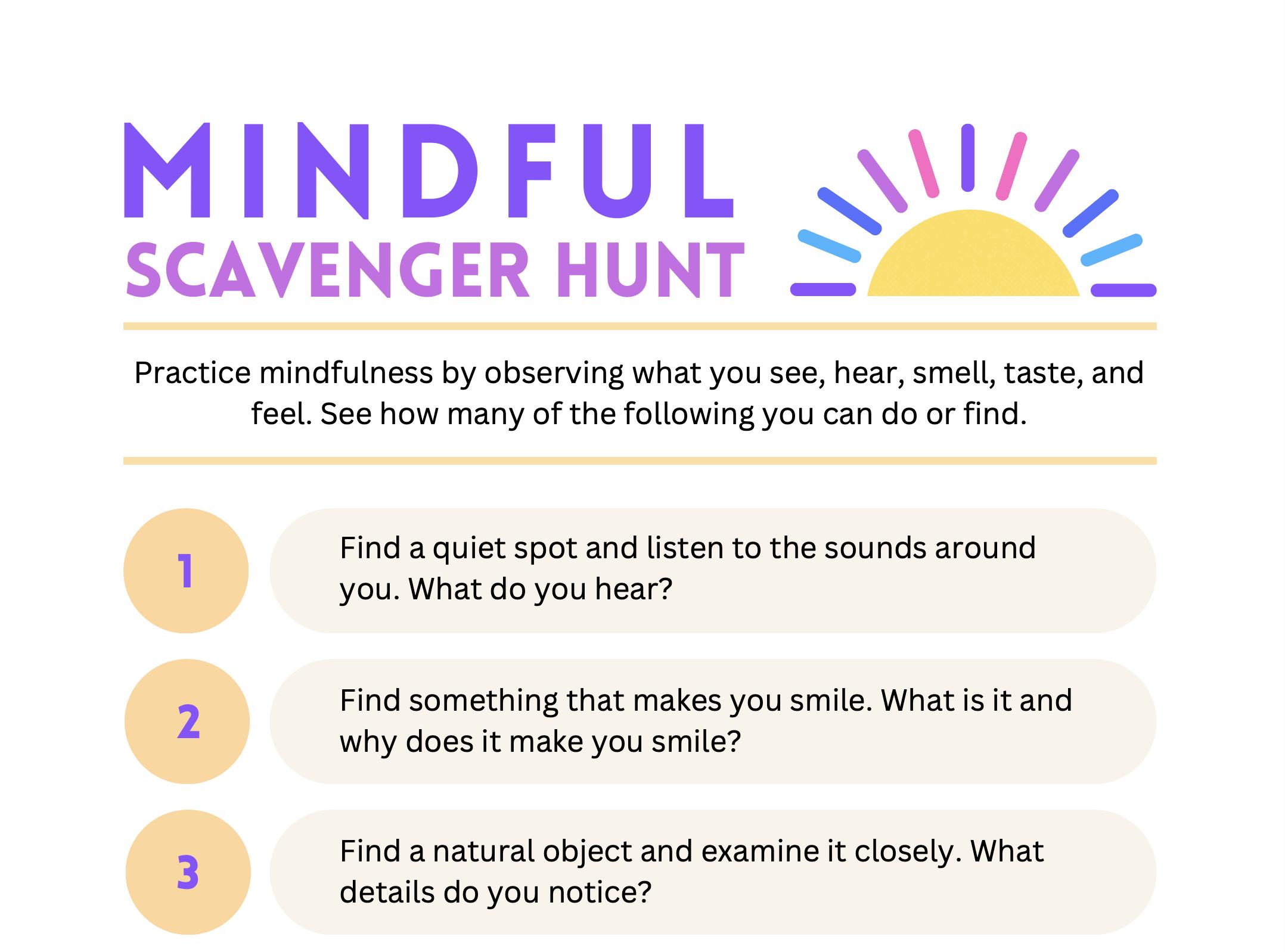Mindfulness Scavenger Hunt Printable | Relaxation Activity for Kids ...