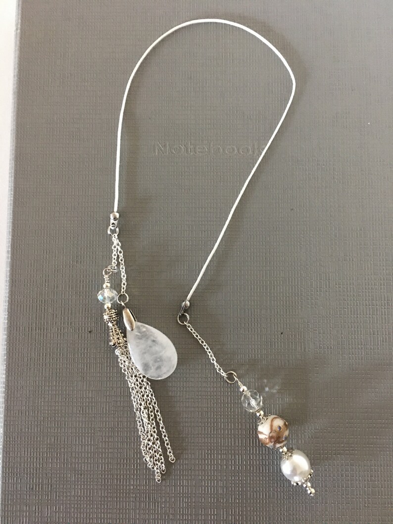 White String-chain Bookmark in White Trimmed in Silver and | Etsy