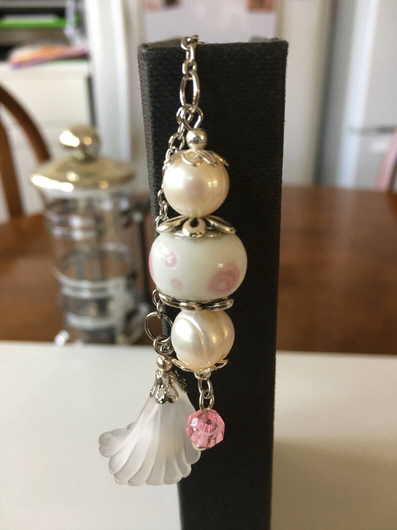 Handmade Silver Chain Bookmark in White and Pink Beading and - Etsy