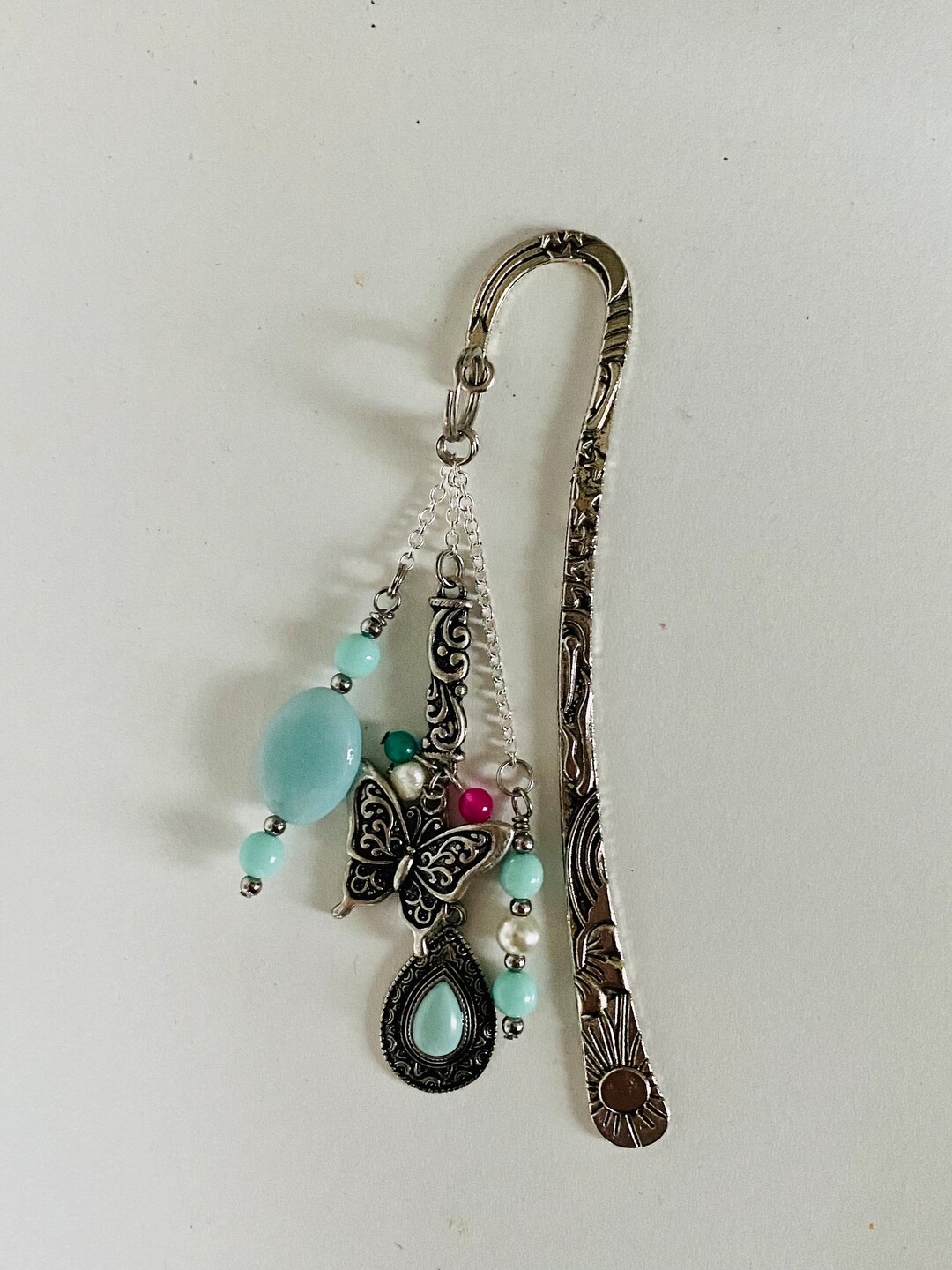Hook Bookmark in Sea Blue Beading - Etsy