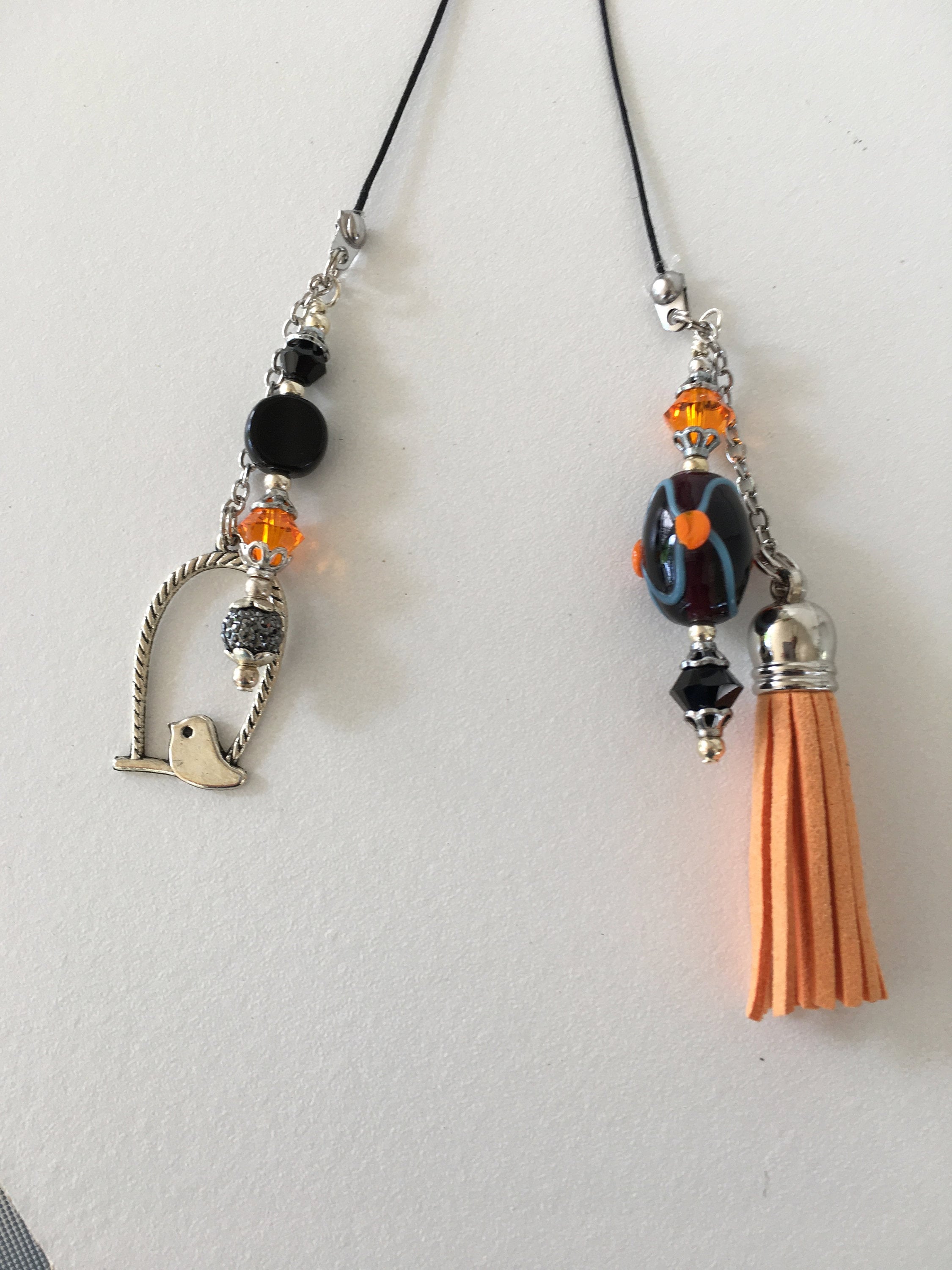 String Bookmark with elegant beading orange tassel and a bird | Etsy