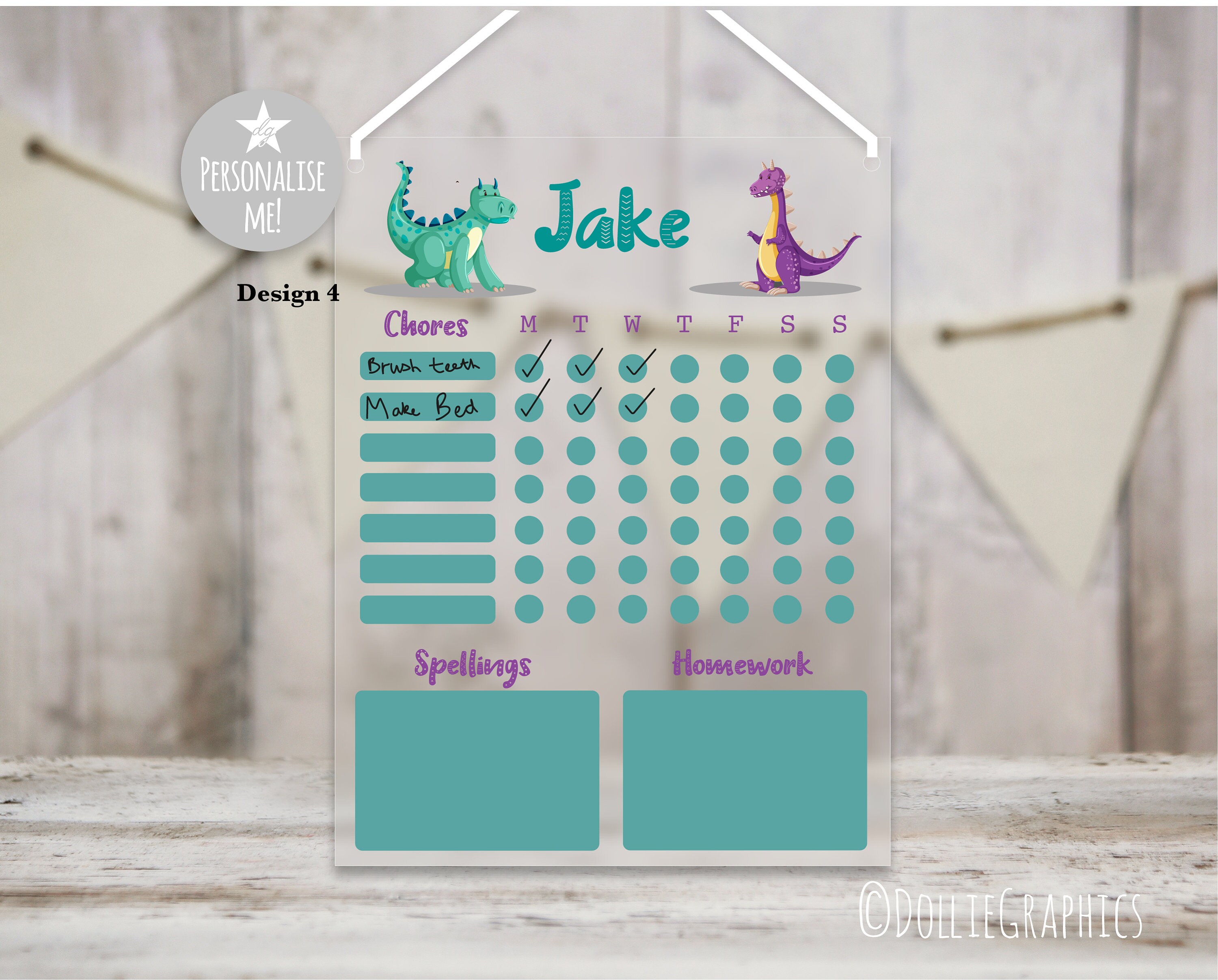 Dinosaurs - Personalised Chores Chart, Reusable, Fully Wipeable ...