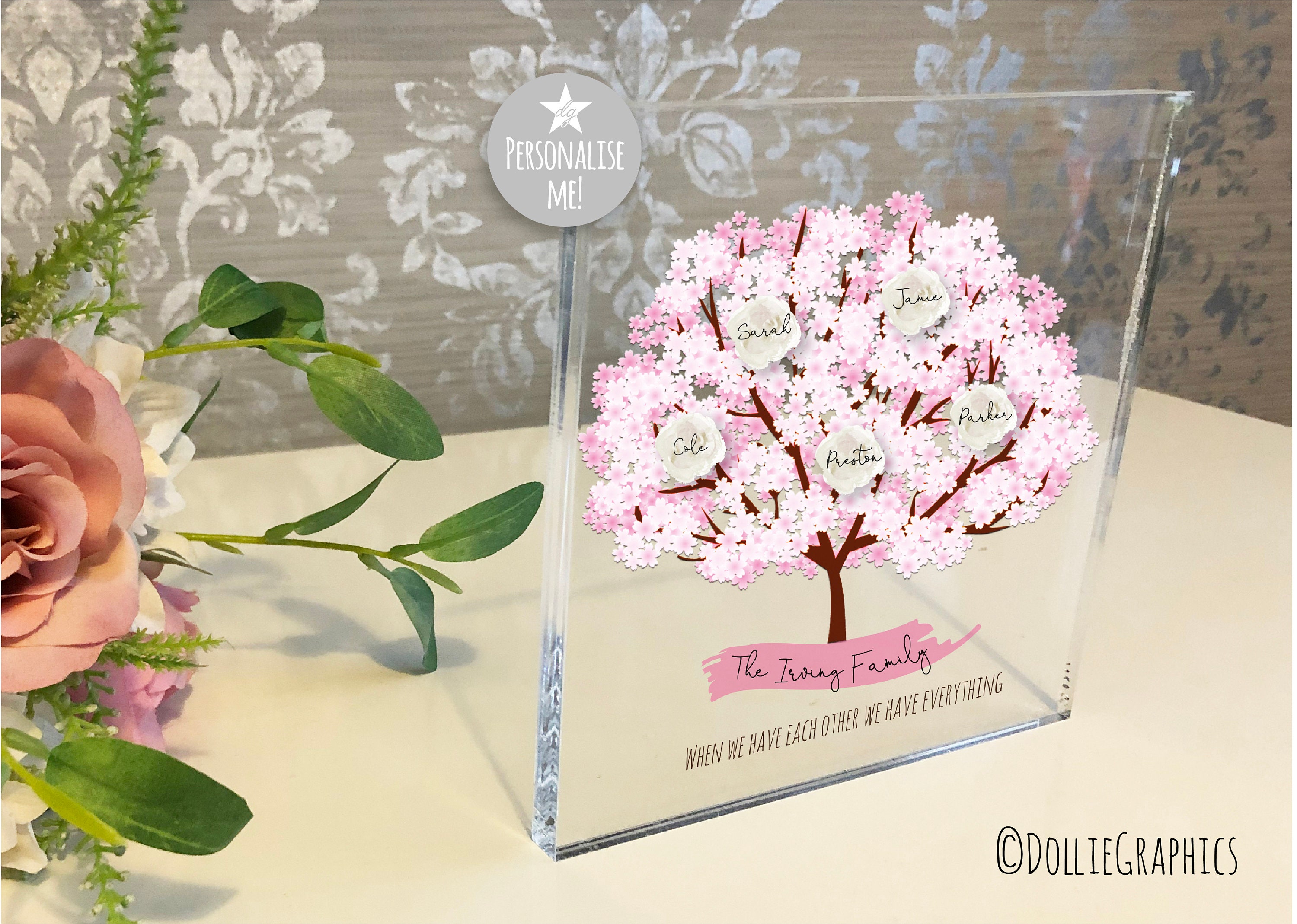 Personalised Pink Family Tree Print Family Tree - Etsy UK
