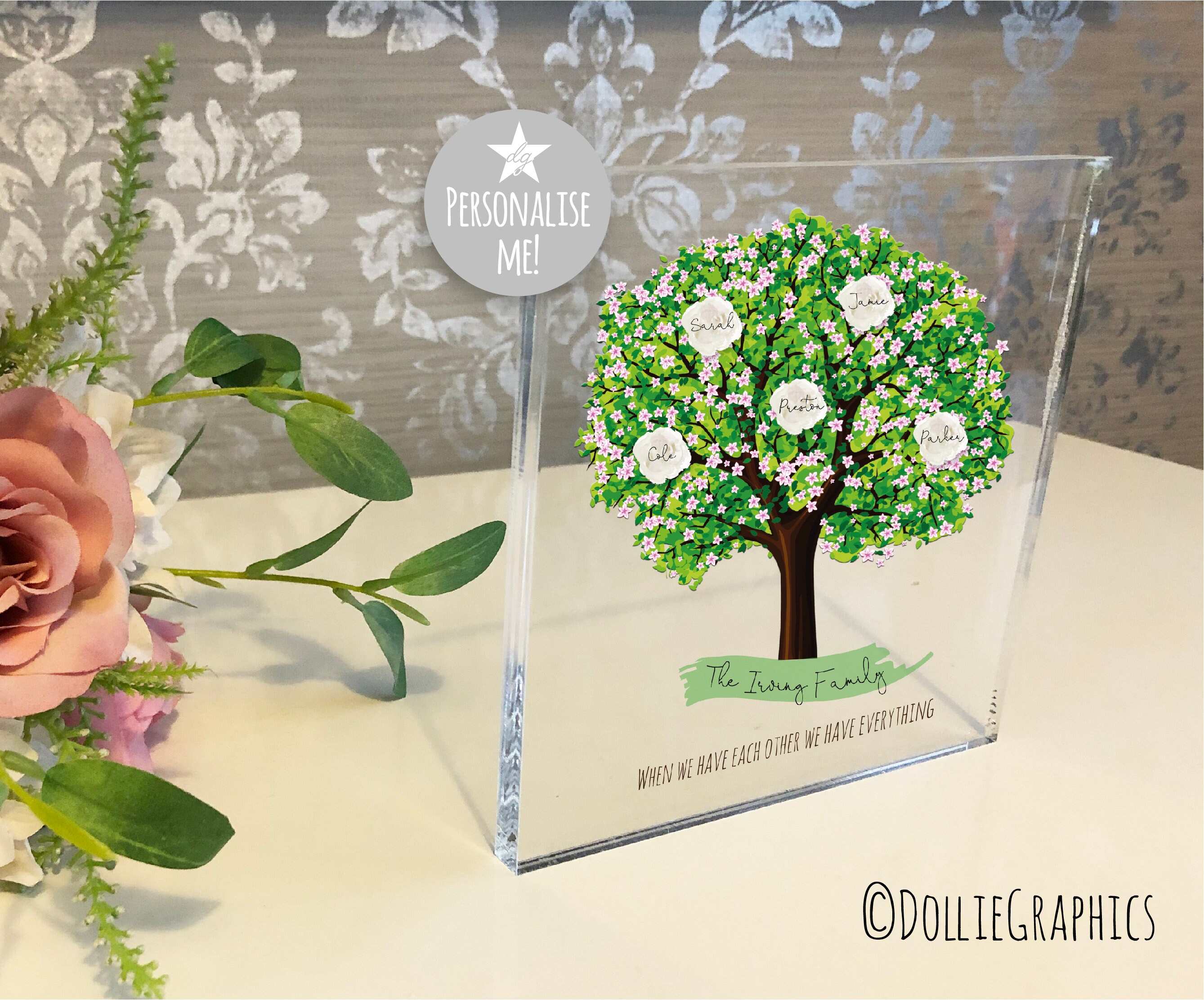 Personalised Pink Family Tree Print - Family Tree - Personalised Family ...