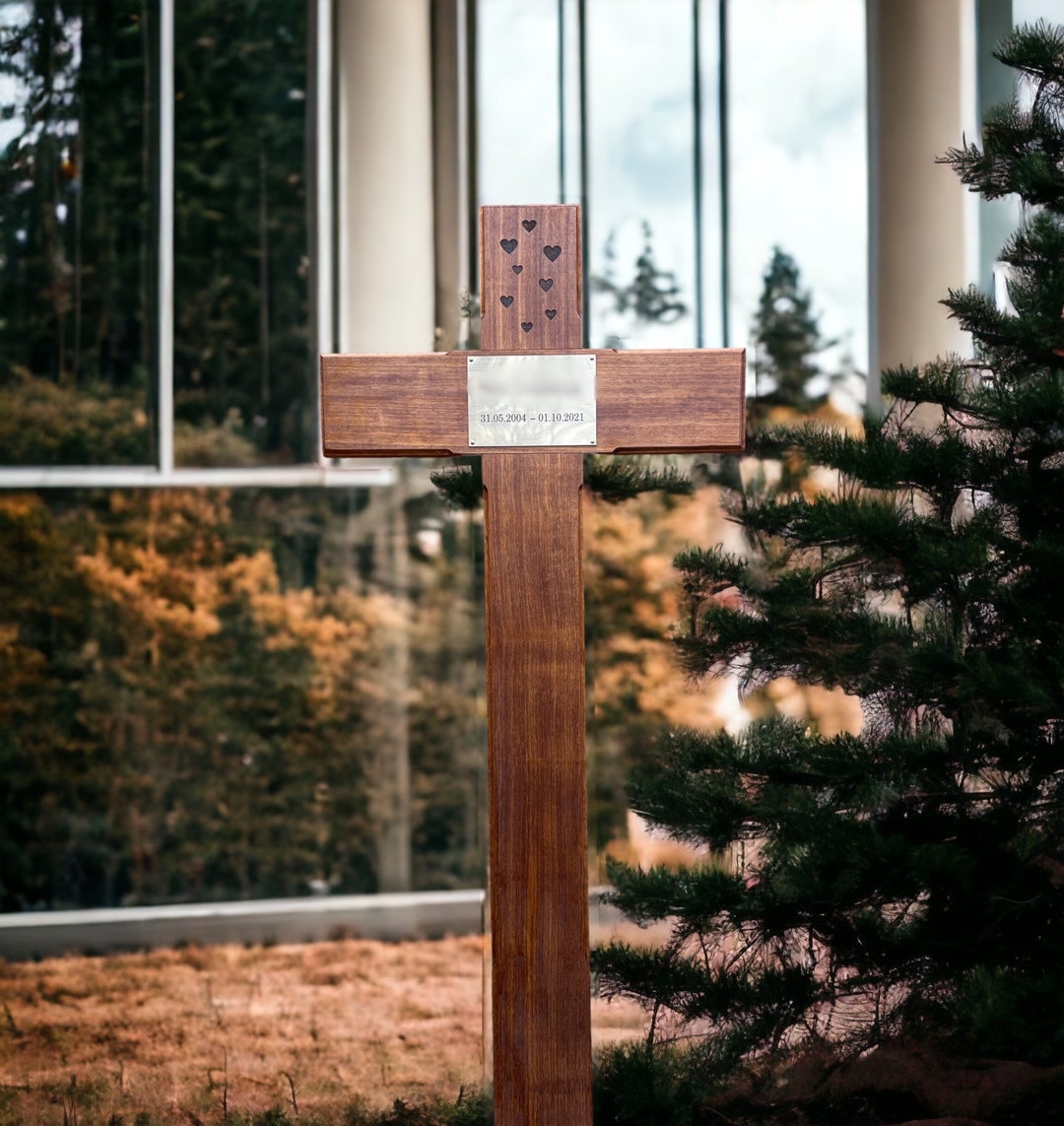 43” XL Wooden Memorial Cross With Free Engrave Plaque or Engraved Onto ...
