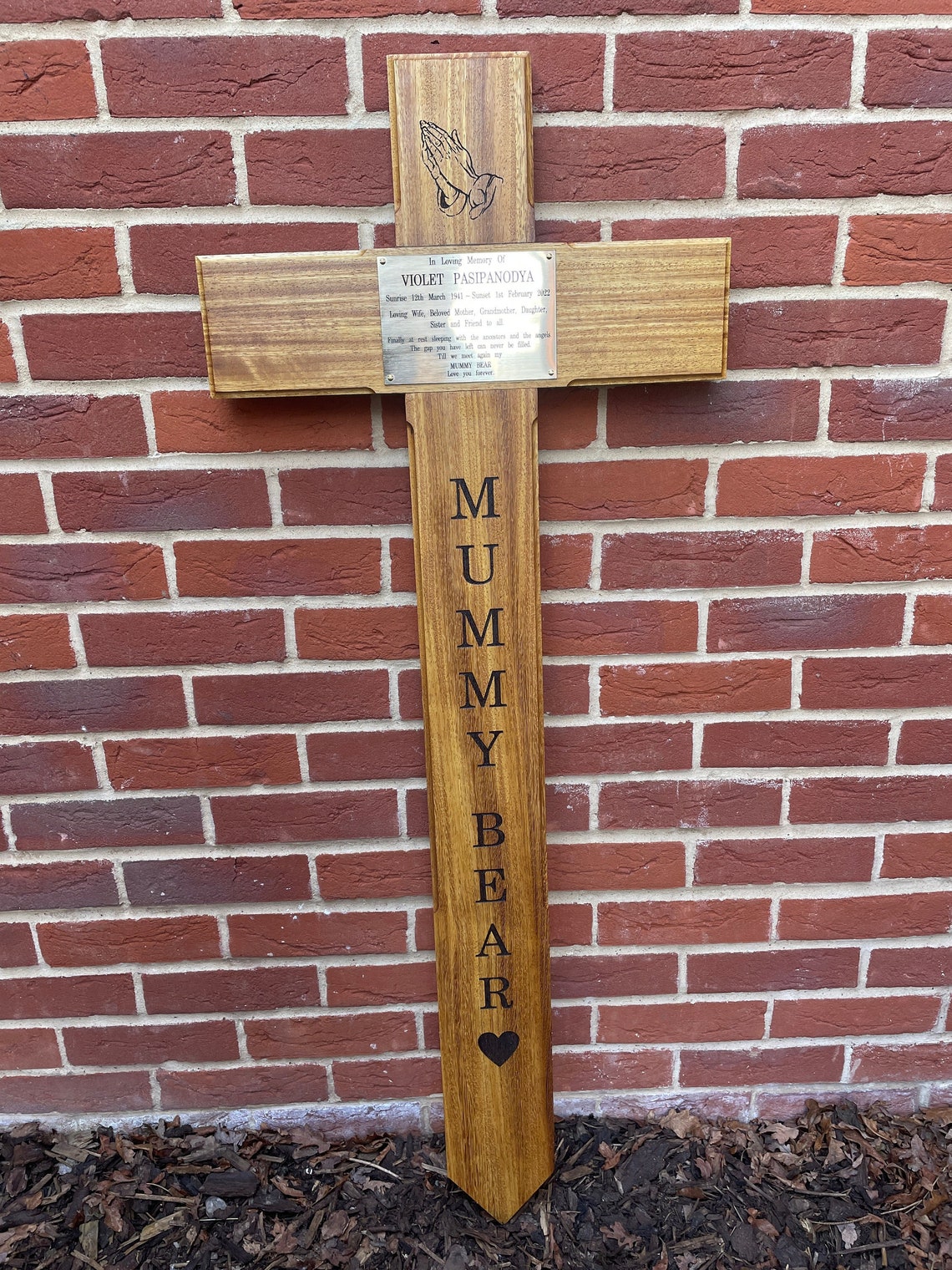 43” XL Wooden Memorial Cross With Free Engrave Plaque or Engraved Onto ...
