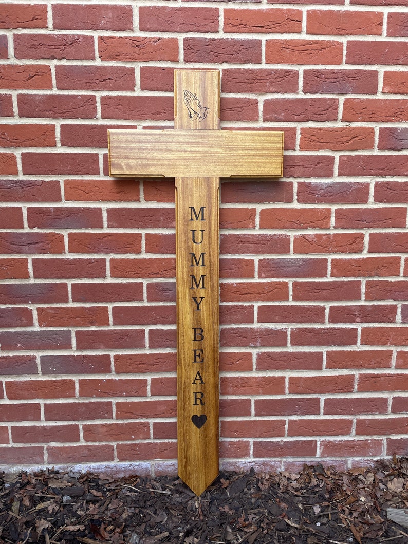 43” XL Wooden Memorial Cross With Free Engrave Plaque or Engraved Onto ...