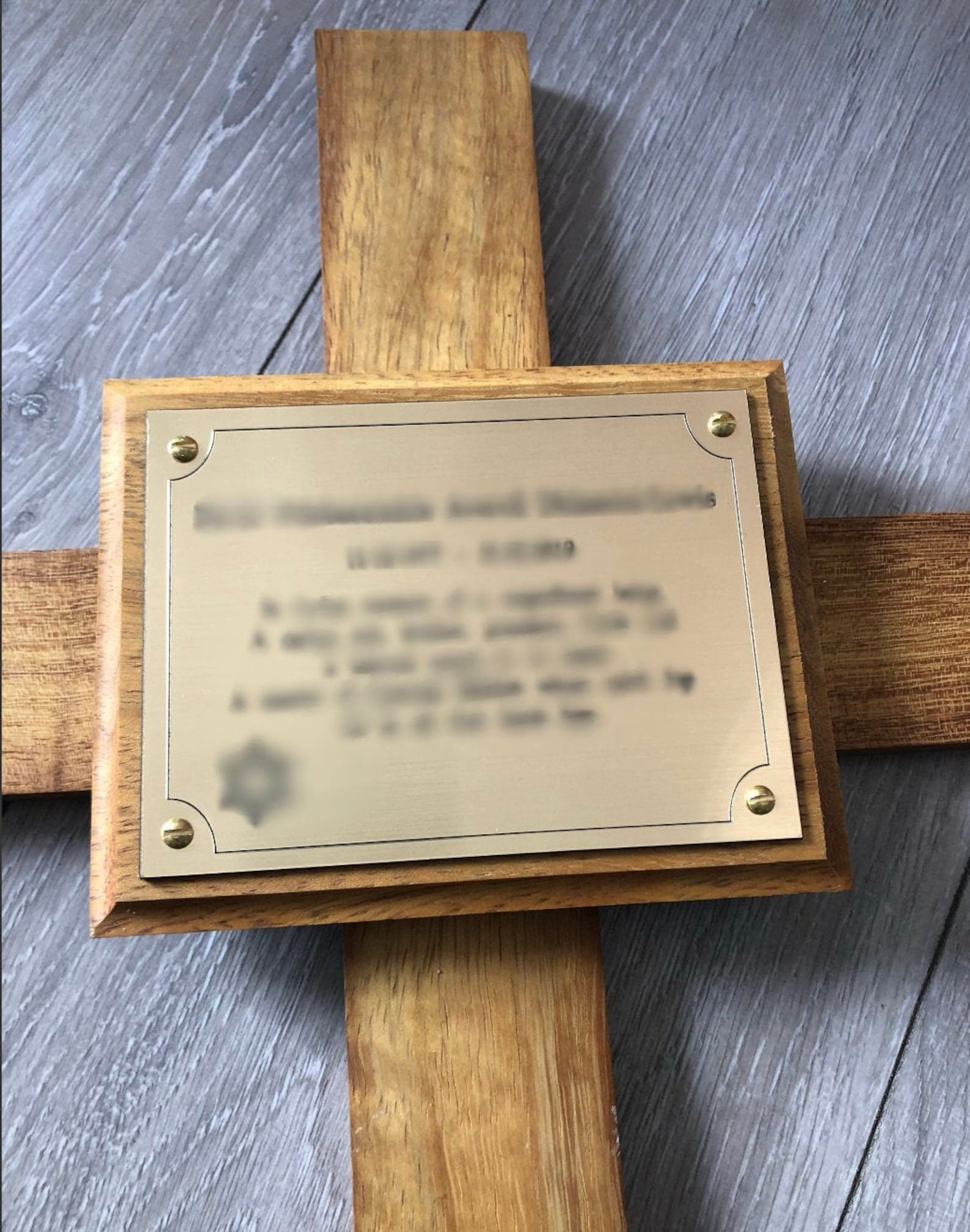 Large Solid Wood Memorial Cross, Engraved Plaque Grave Marker, Large ...