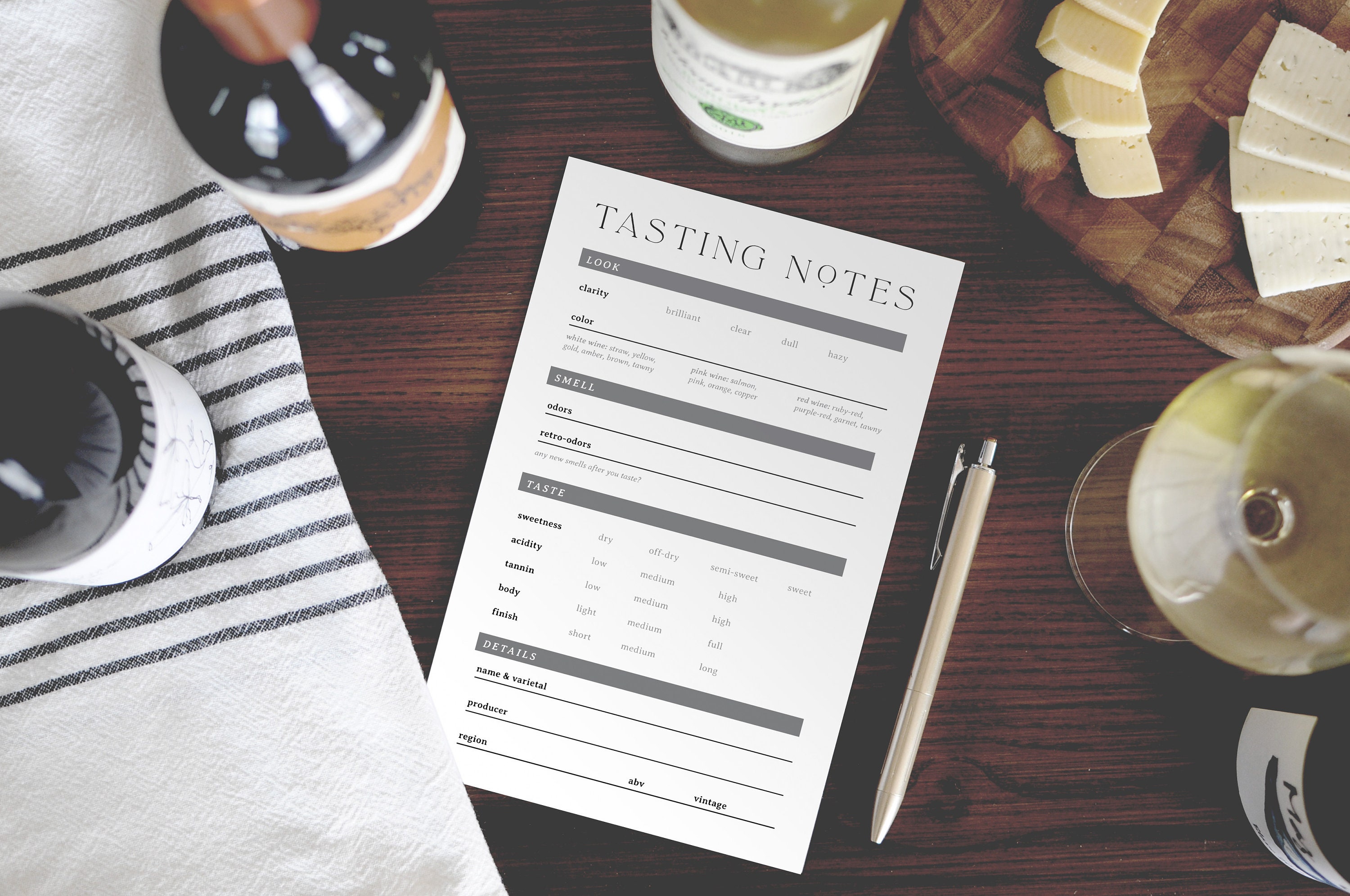 Wine Tasting Notes Printable Home Wine Tasting DIY Wine | Etsy