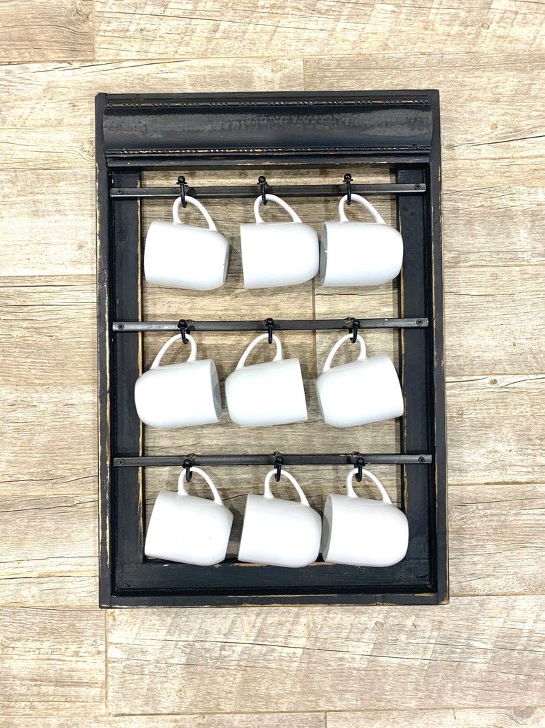 Wall Mounted Mug Rack Metal & Wood Coffee Cup Rack for Wall - Etsy