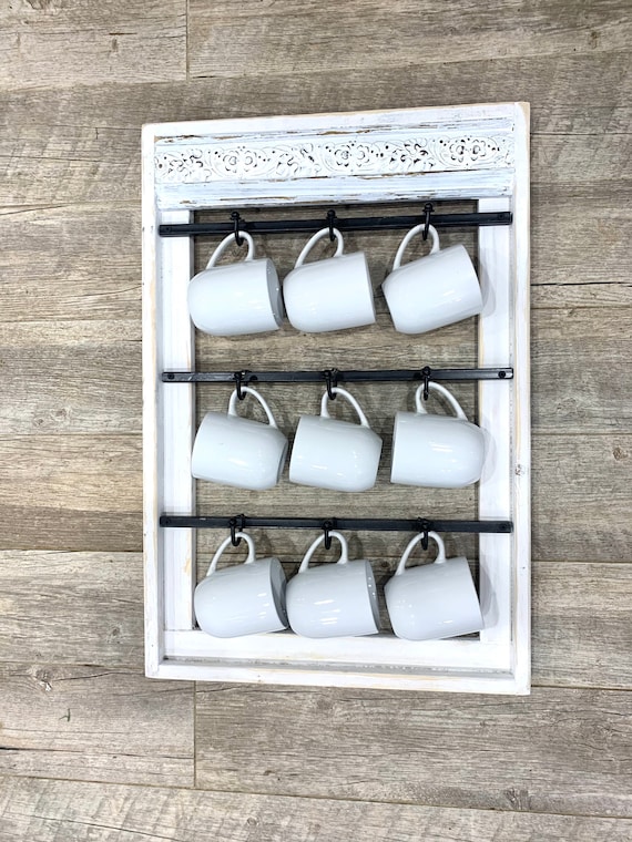 Wall Mounted Mug Rack Metal & Wood Coffee Cup Rack for Wall | Etsy