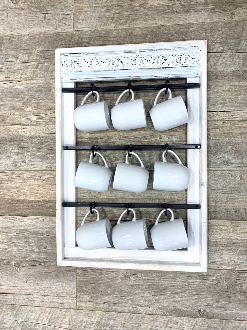 Wall Mounted Mug Rack Metal & Wood Coffee Cup Rack for Wall - Etsy