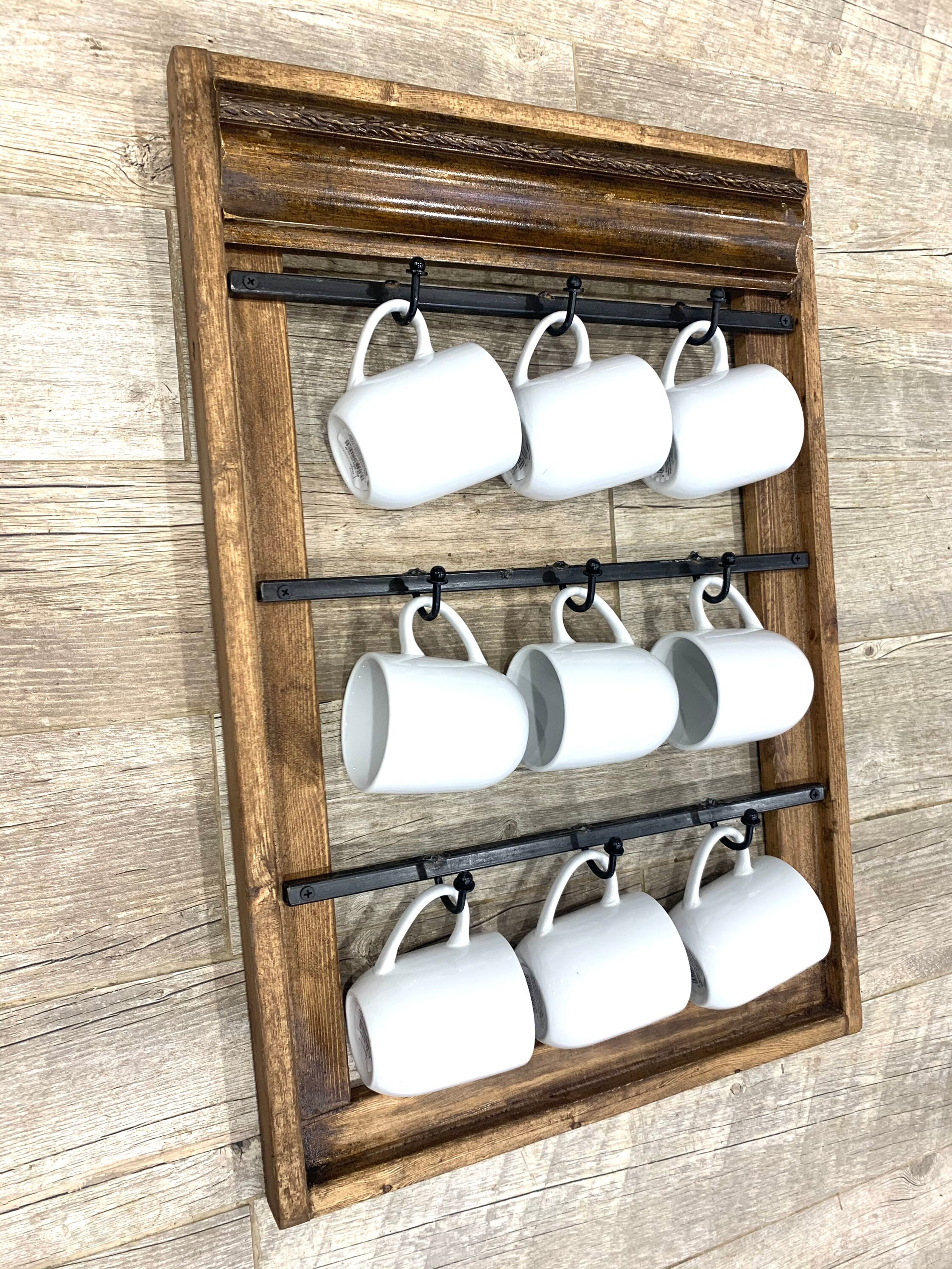 Wall mounted mug rack metal & wood coffee cup rack for wall | Etsy