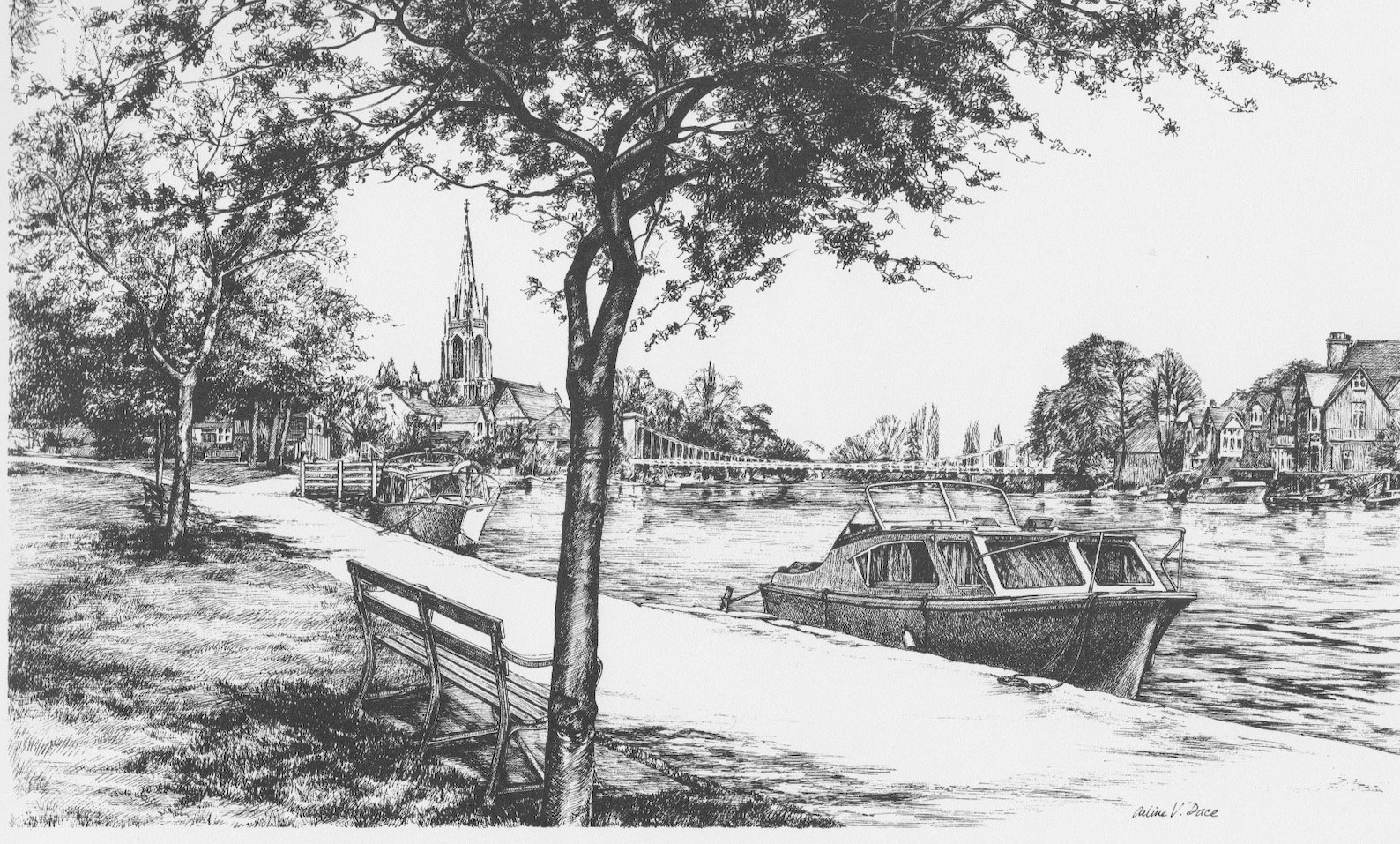 Print of Marlow Bridge From Pen and Ink Drawing Made Around 1968/9. - Etsy