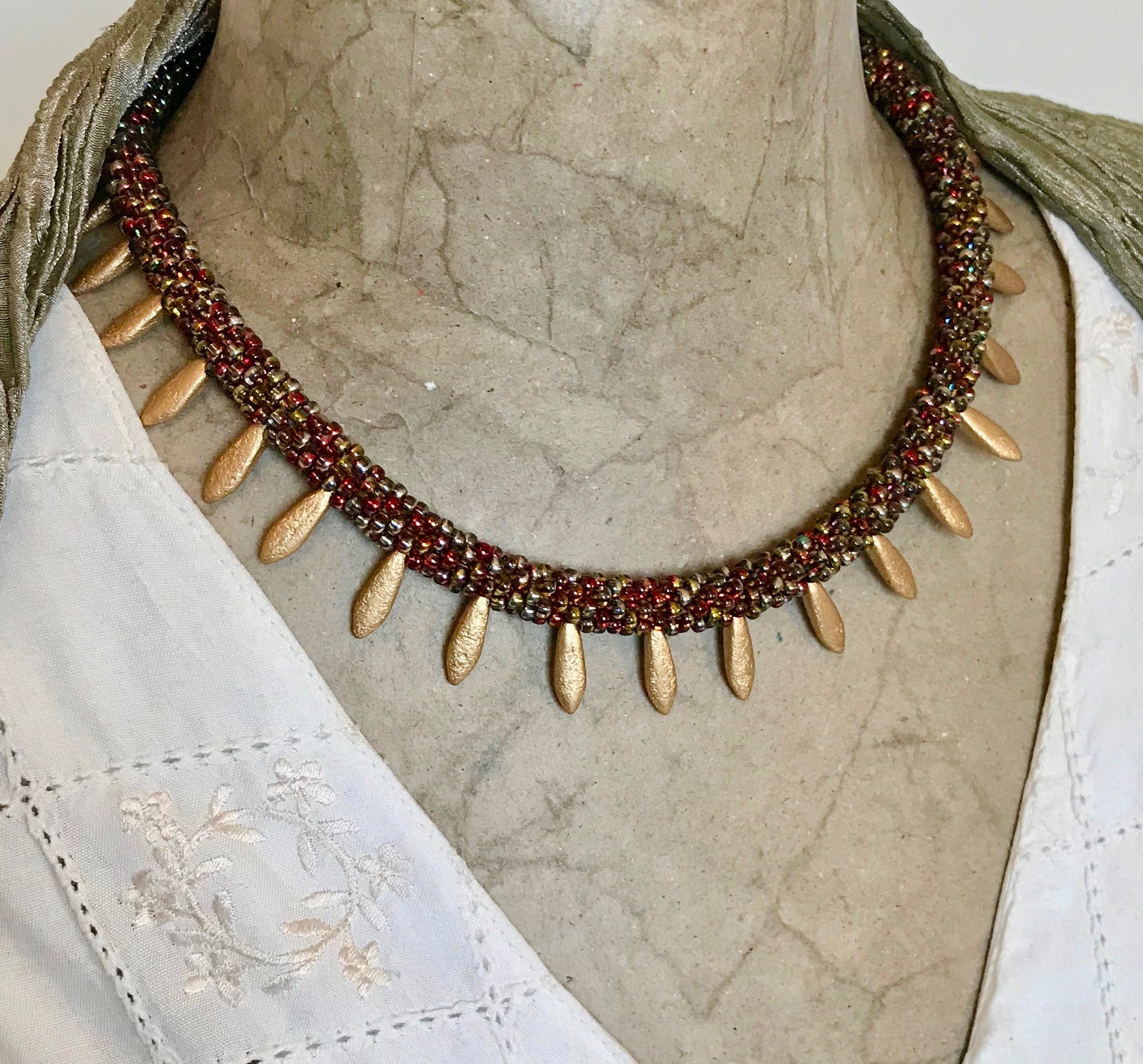 Magic Apple & Gold Daggers Bead Crochet Necklace - Etsy