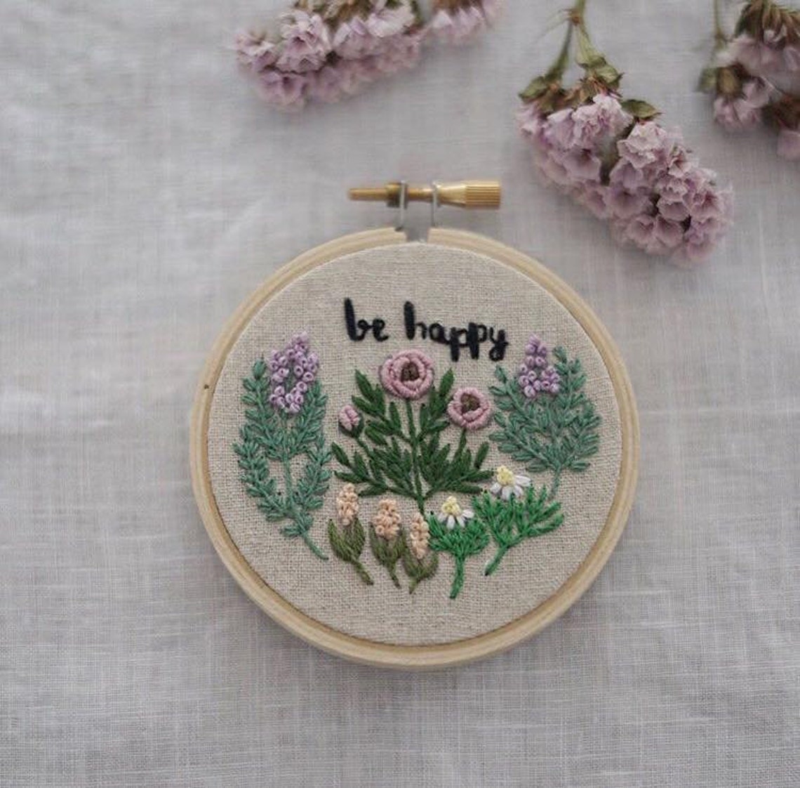 Be Happy Hand Embroidery Pattern - PDF - Instant Download - Etsy
