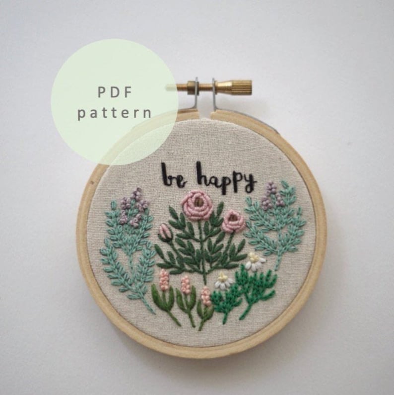 Be Happy Hand Embroidery Pattern - PDF - Instant Download - Etsy