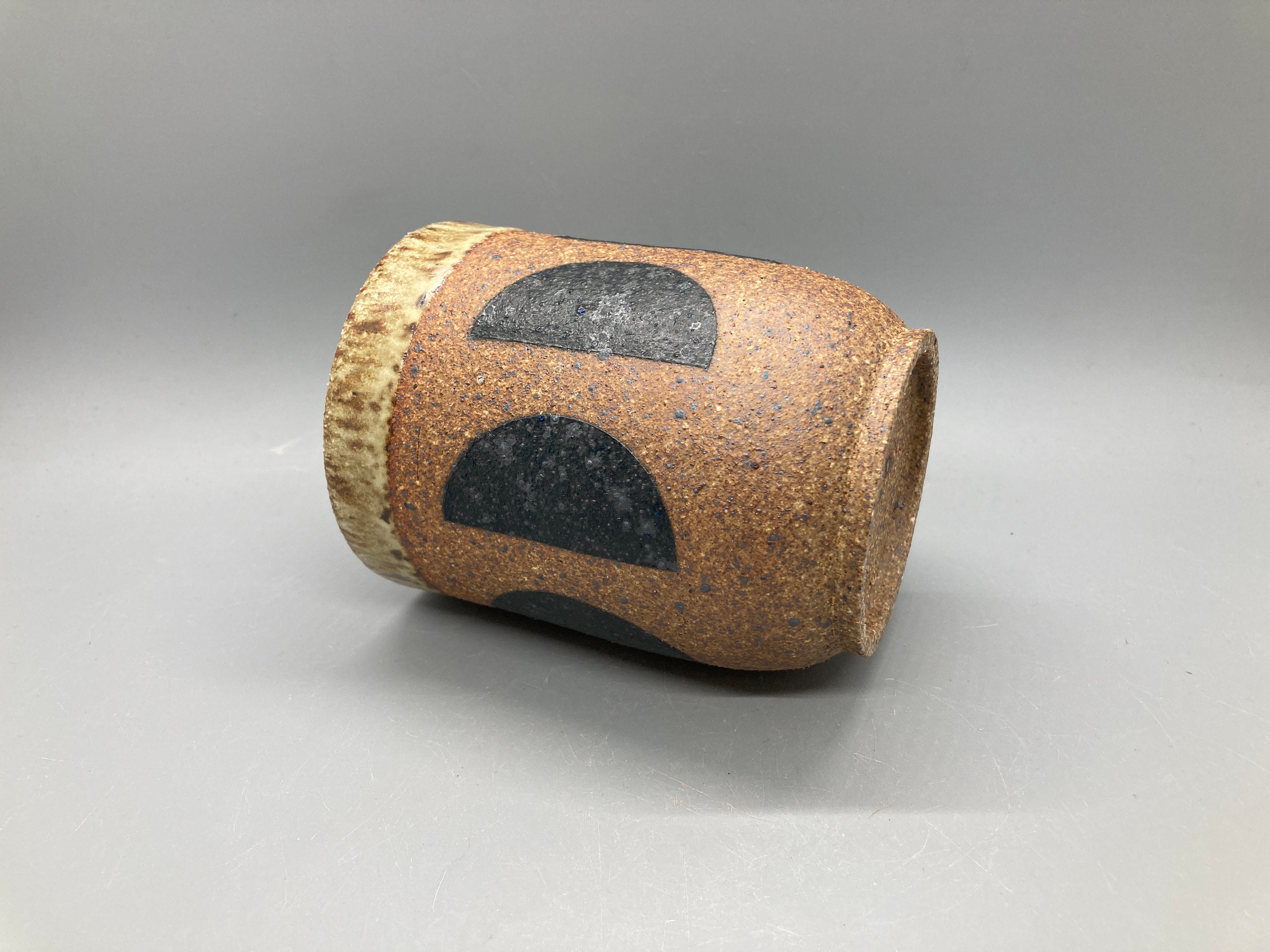 Handmade Ceramic Tumbler With Navy Half Moon Design, Wine Tumbler ...