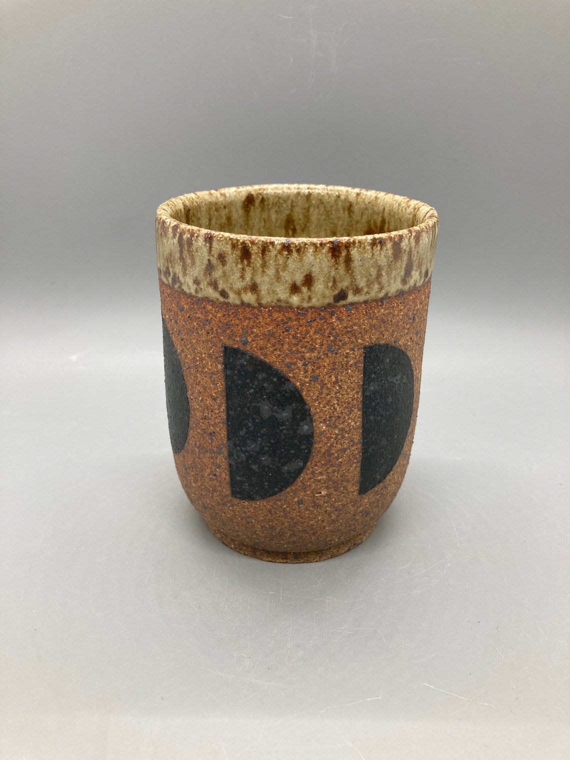 Handmade Ceramic Tumbler With Navy Half Moon Design, Wine Tumbler ...