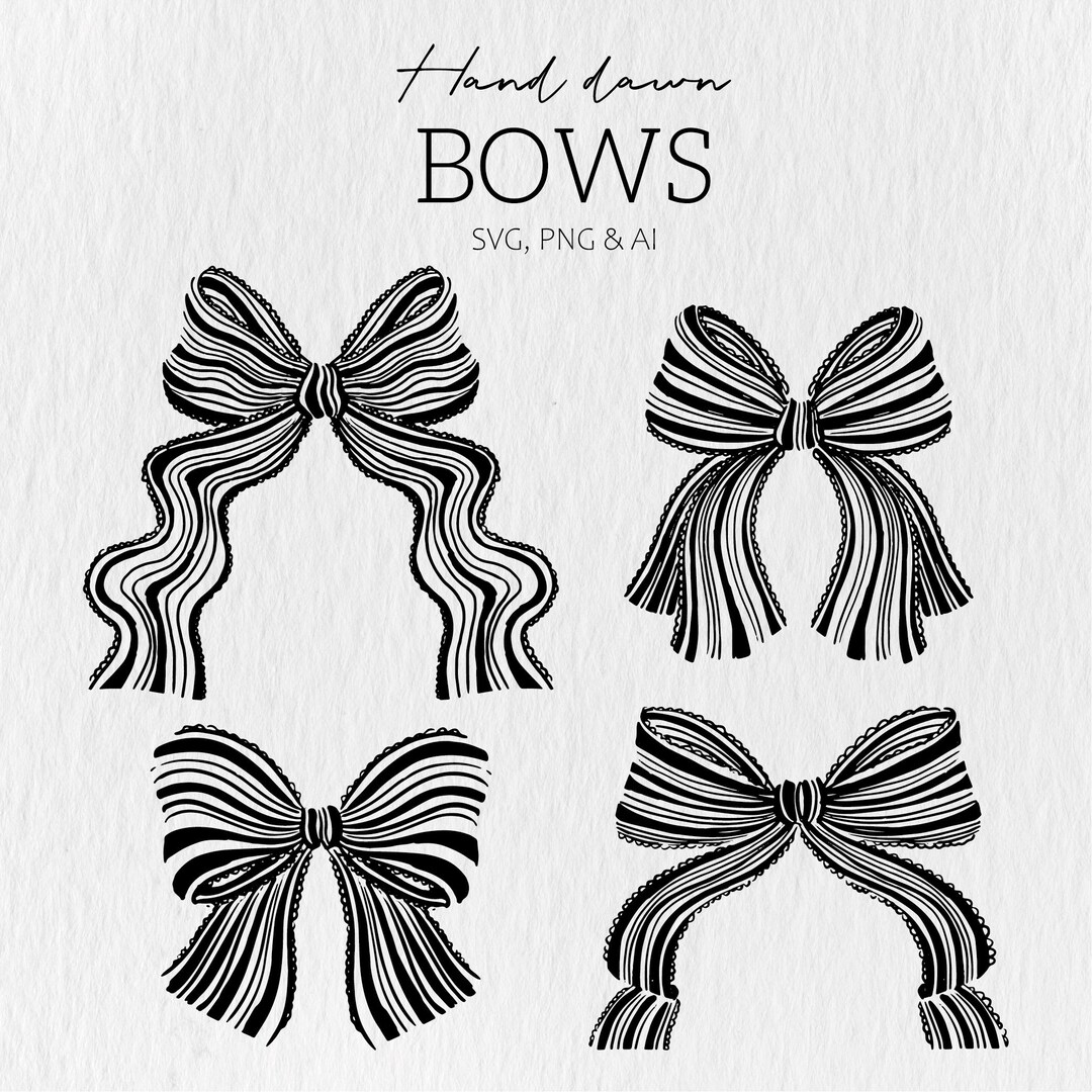 Ribbon Bow Svg Bundle Ribbon Svg Bow Svg Png Hair Bow Svg Bow Tie Svg Hand Drawn Bow Clip