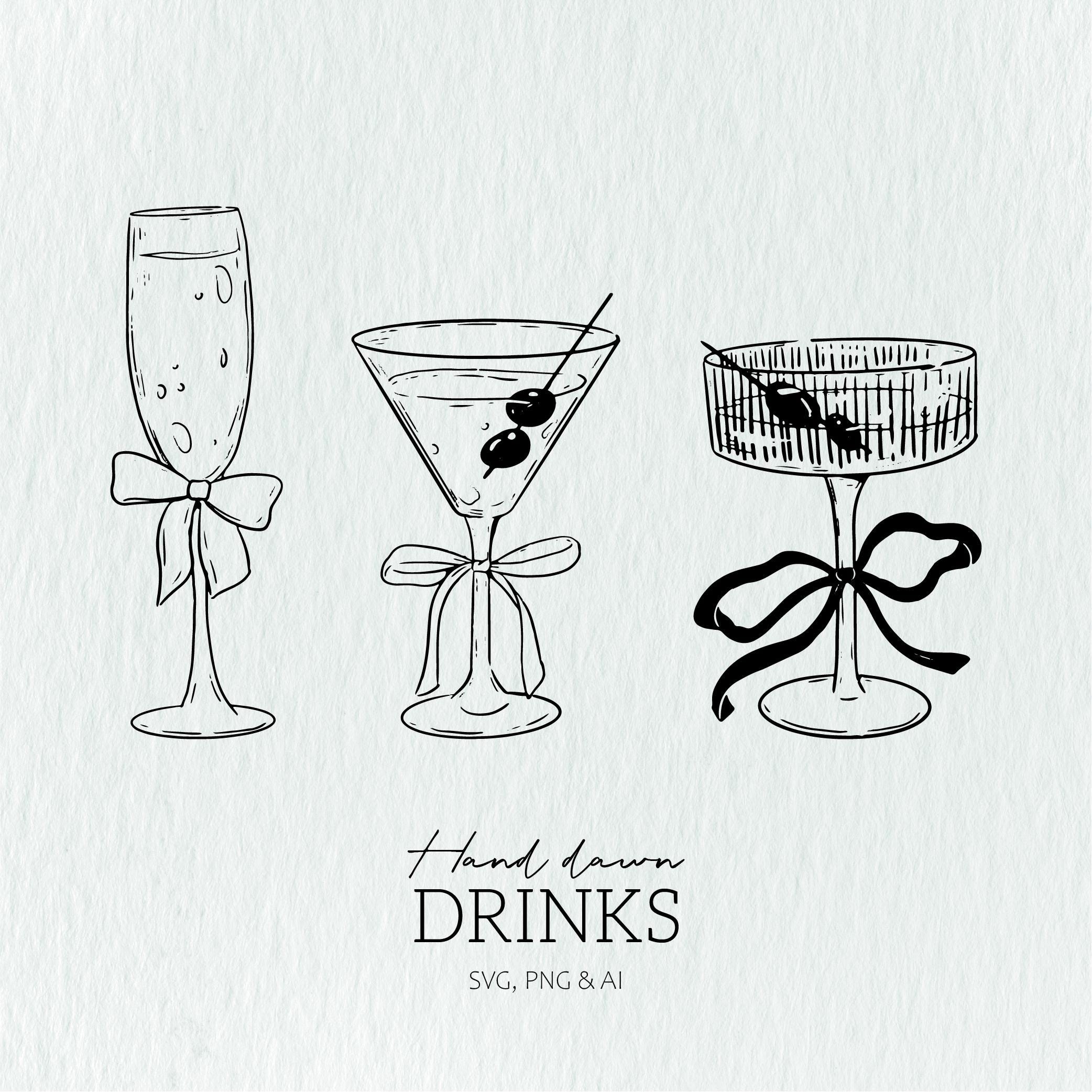 Drinks SVG Bundle, Ribbon SVG, Martini Svg, Cute Wedding SVG, Hand ...