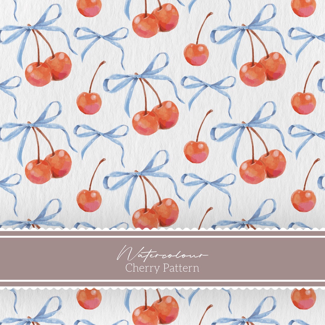 Watercolor Coquette Cherry Bow Pattern, Cute Coquette Pattern,blue ...