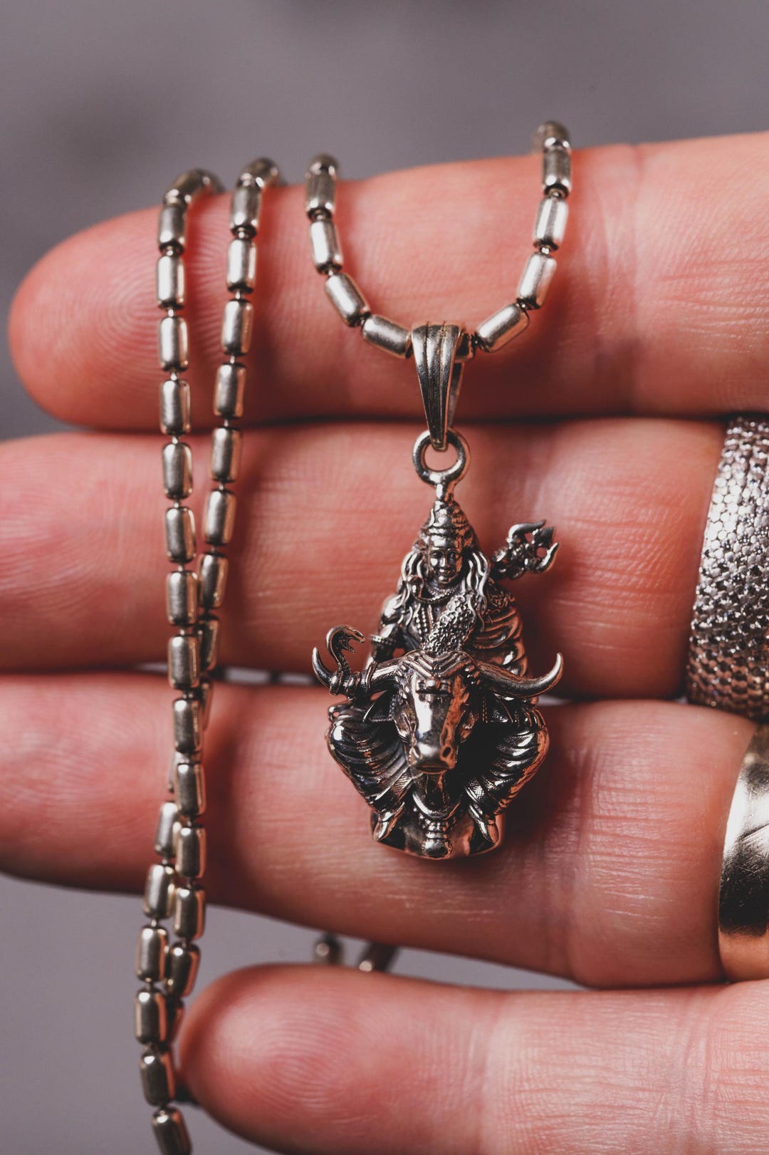 Powerful Pure Silver Pendant Featuring Shiva With the Bull Nandi. Made ...