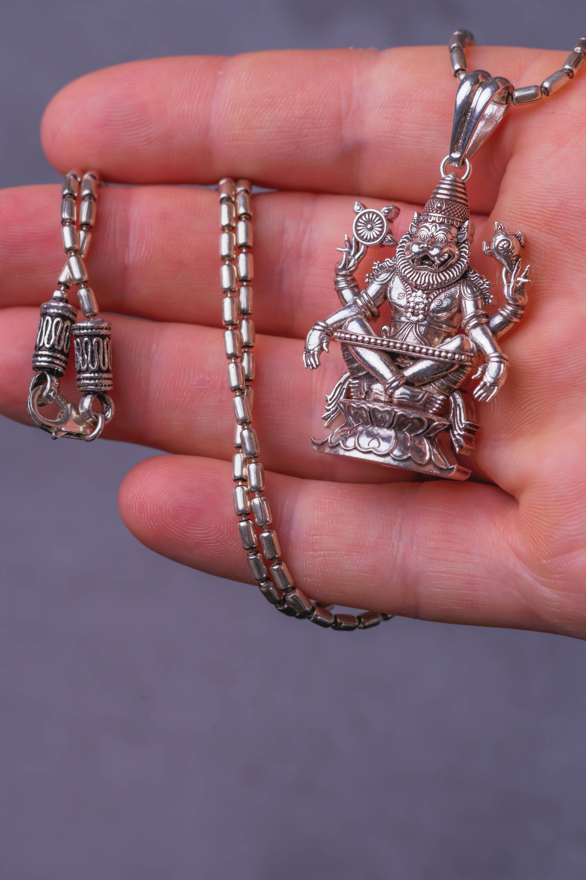 925 Silver Narasimha Pendant With a 20-inch Chain. Invoke Divine ...